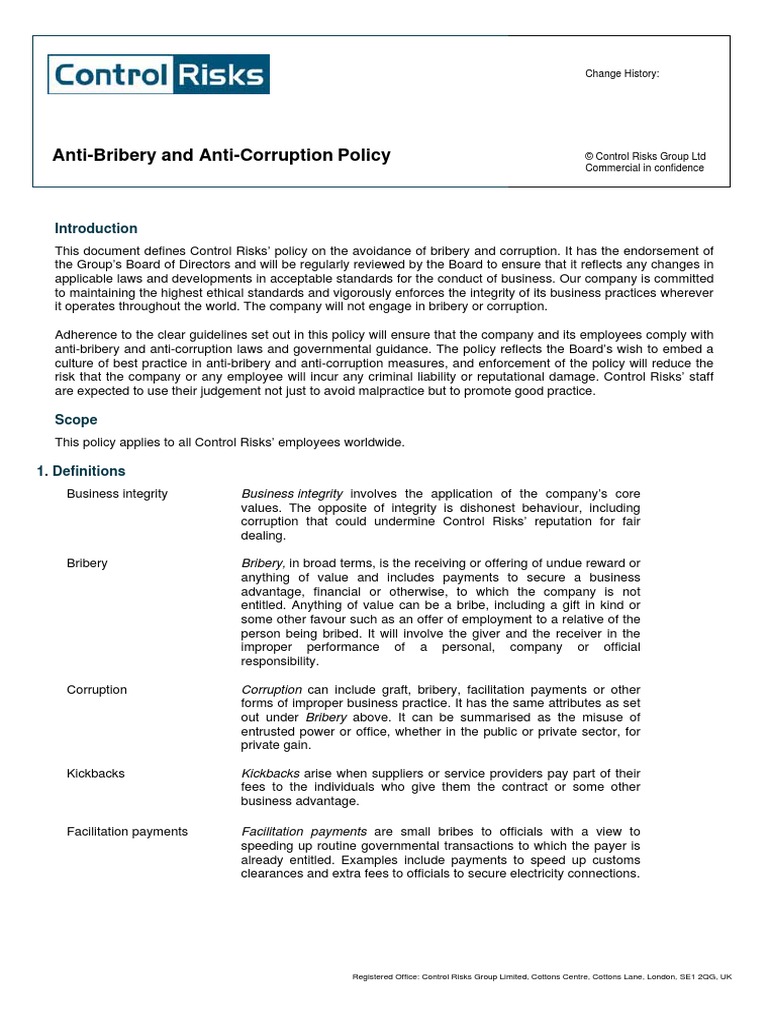 ABC Policy | PDF | Bribery | Corruption
