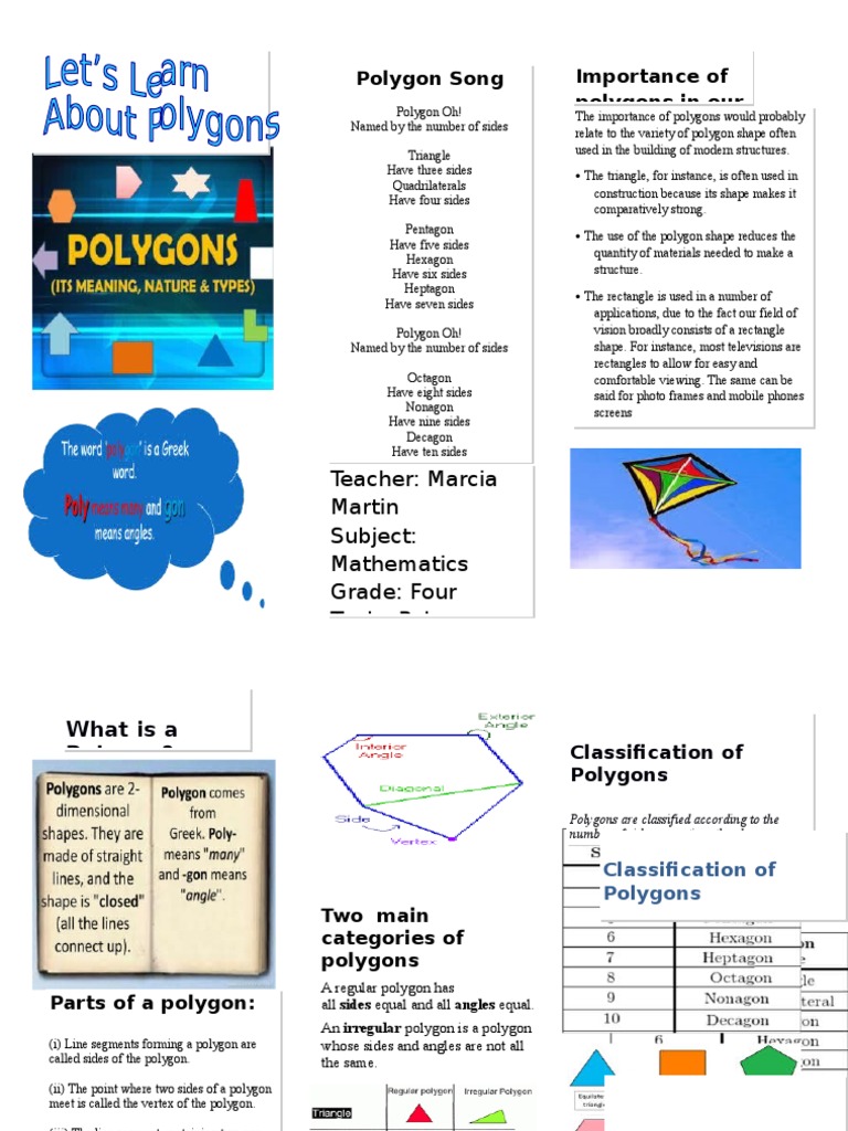 Polygon Song Importance of Polygons in Our: Teacher: Marcia Martin ...