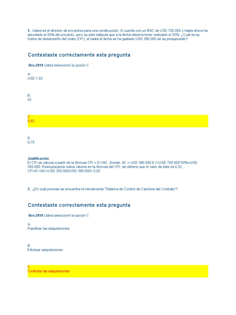 Examen PMP Ejemplo | PDF | Calidad (comercial) | Software