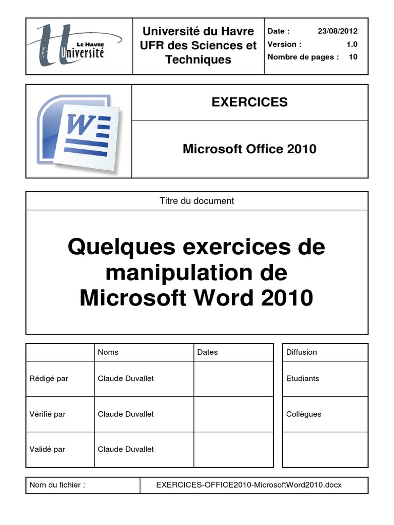 Exercices Office2010 Microsoftword2010 v1.0 | PDF | Microsoft Access | Microsoft