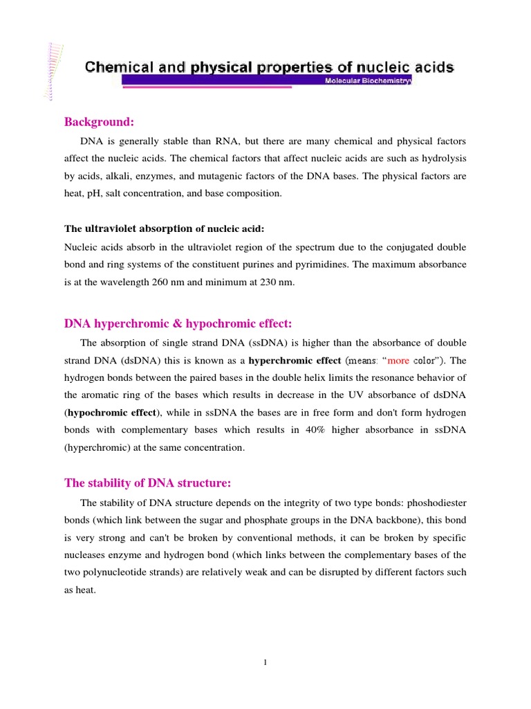 Chemical and Physical Properties of Nucleic Acids | PDF | Nucleic Acid ...