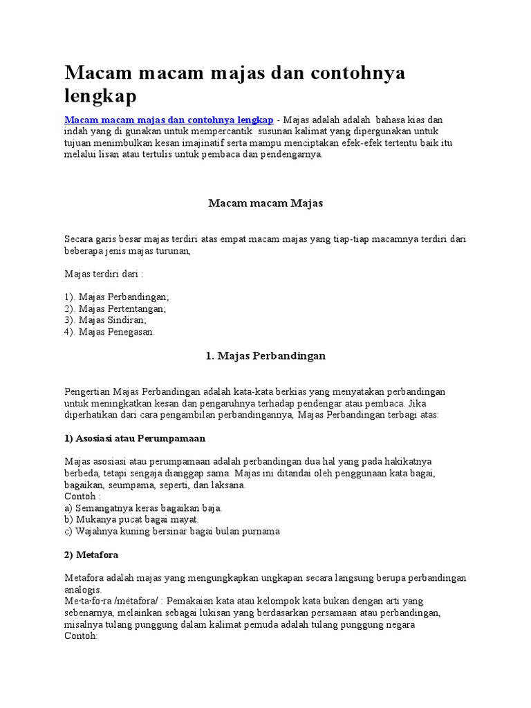 Macam Macam Majas Dan Contohnya Lengkap | PDF