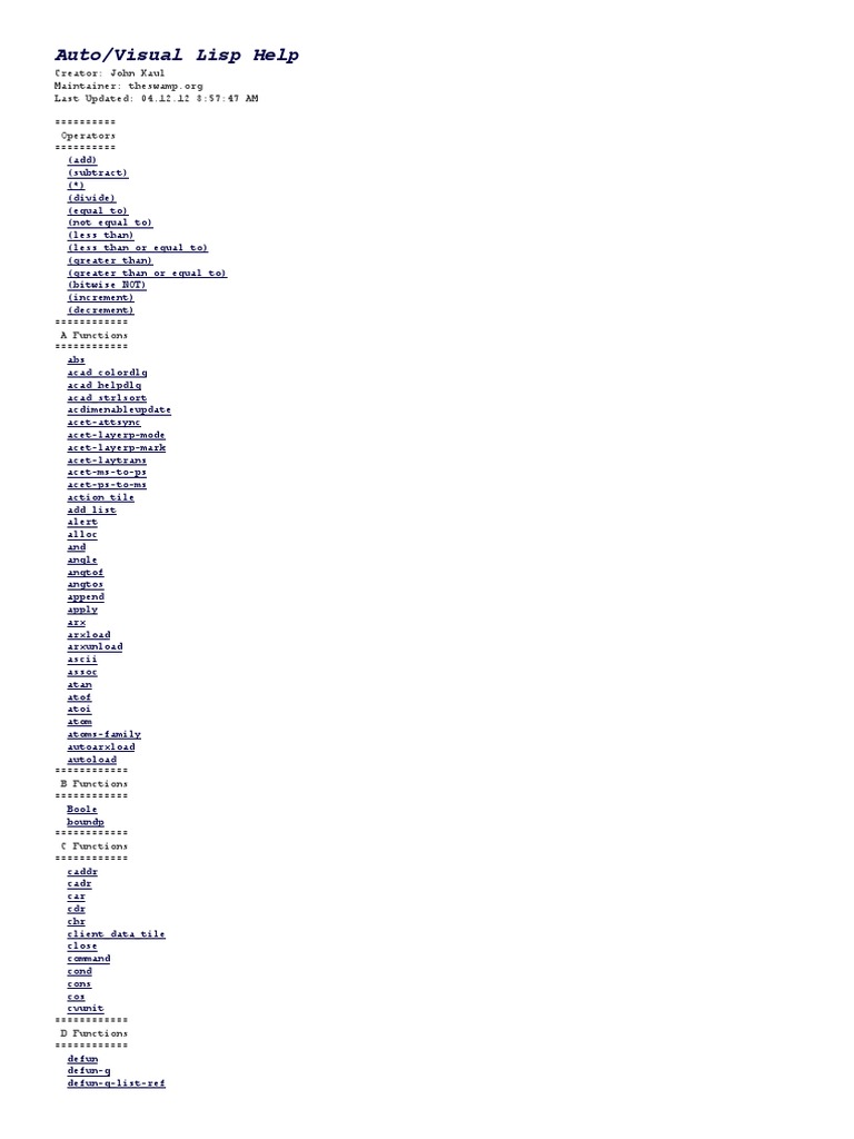 AutoLISP Function Reference Guide | PDF | Parameter (Computer ...