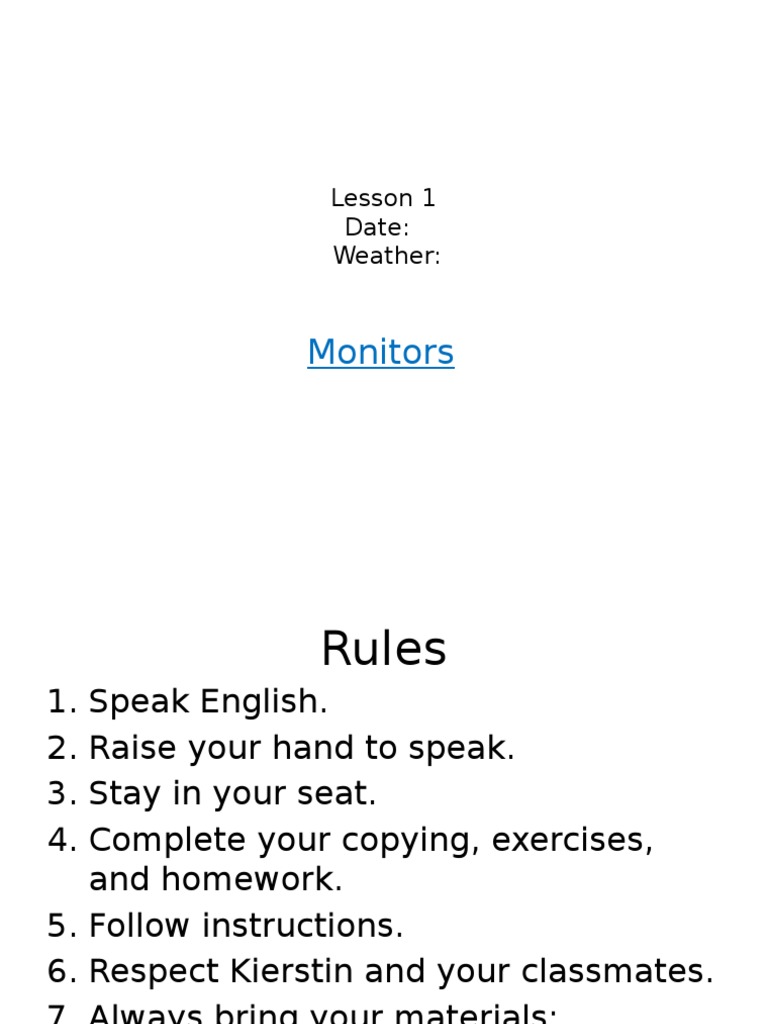 Classroom Rules and Procedures: A Lesson Plan for Teaching English ...