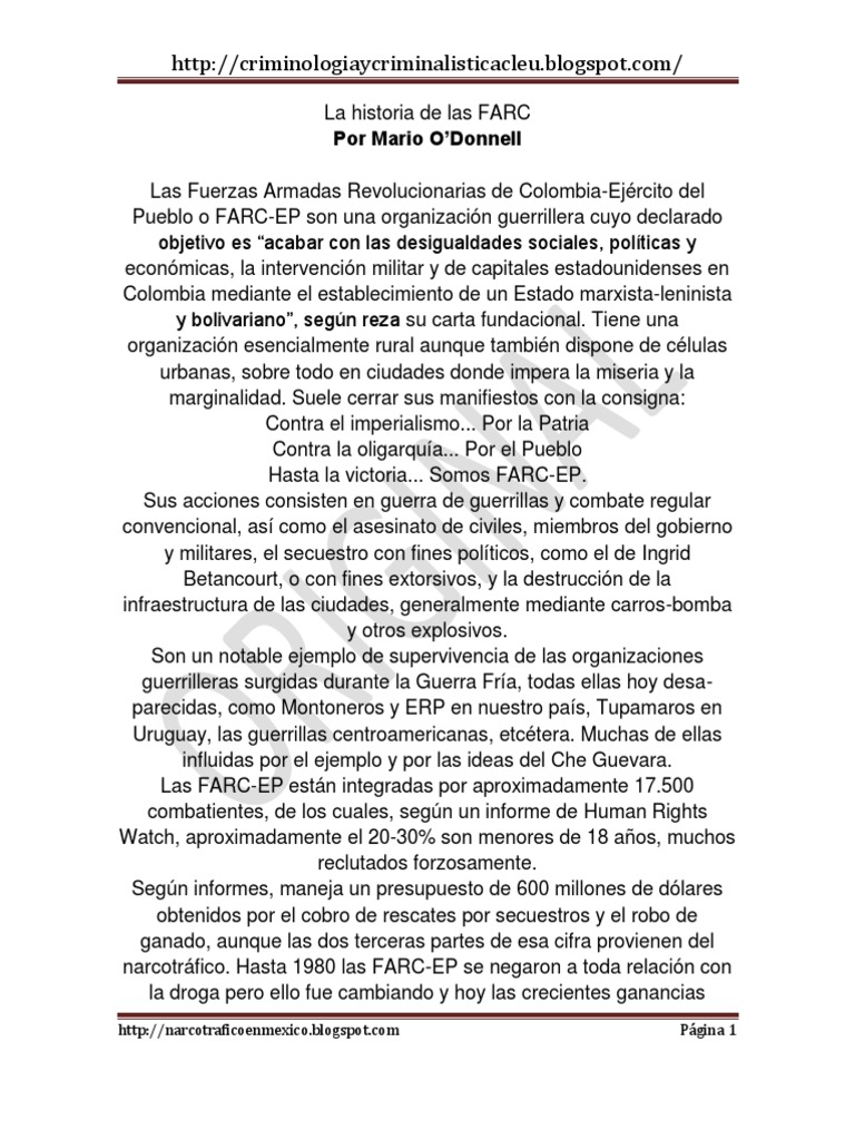 Historia de las FARC-EP en Colombia | PDF | Guerra de guerrillas ...