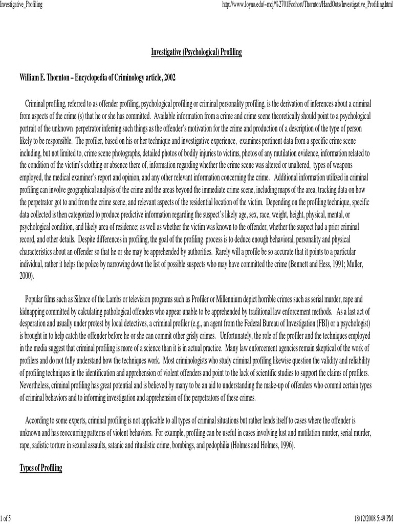 Investigative Profiling | PDF | Offender Profiling | Victimology