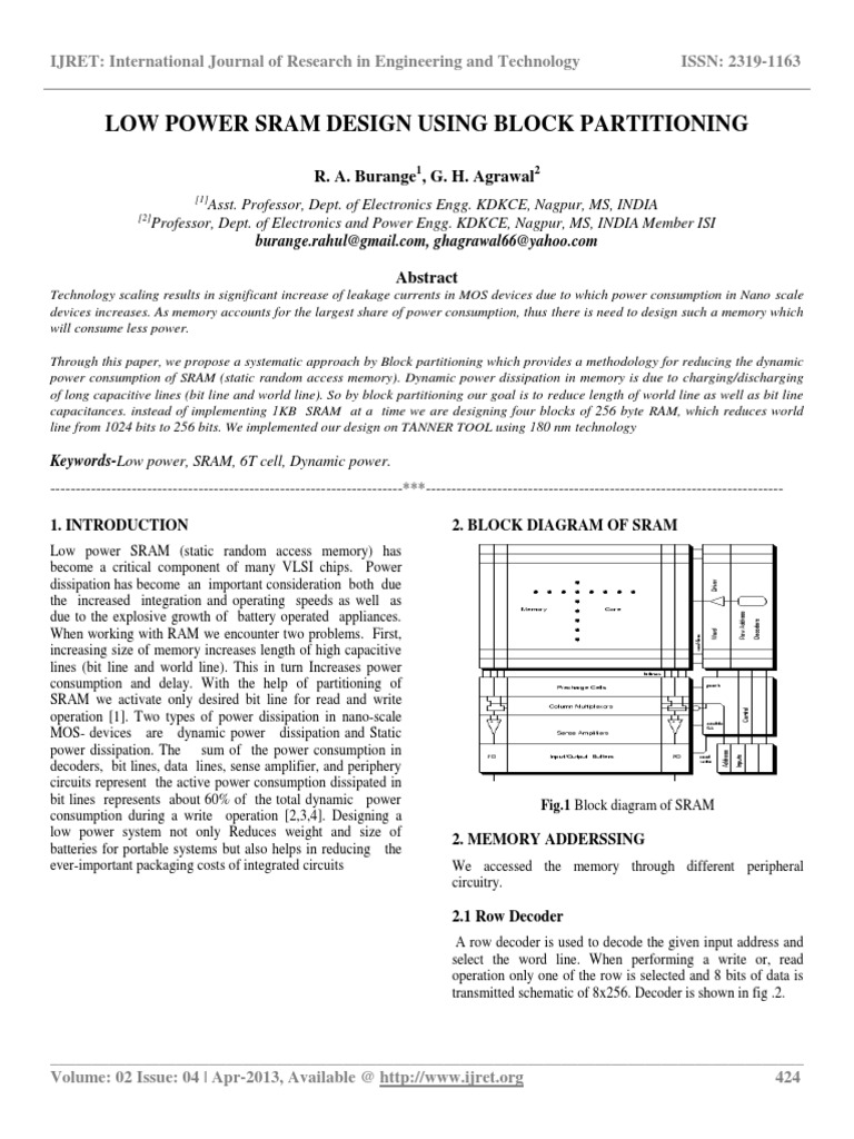 Low Power Sram Design Using Block Partitioning | PDF | Random Access Memory | Electronic Circuits