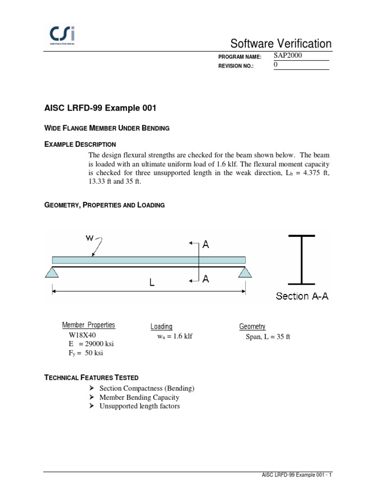 Aisc Lrfd-99 Example 001 | PDF | Bending | Beam (Structure)