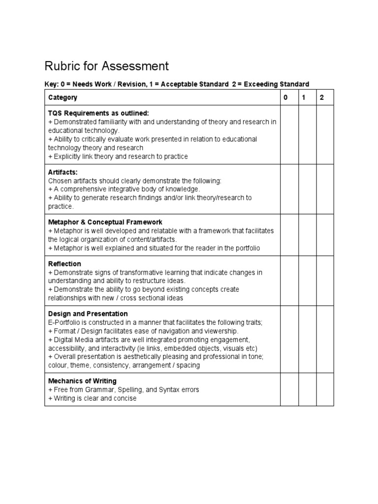 Rubric For Assessment | PDF