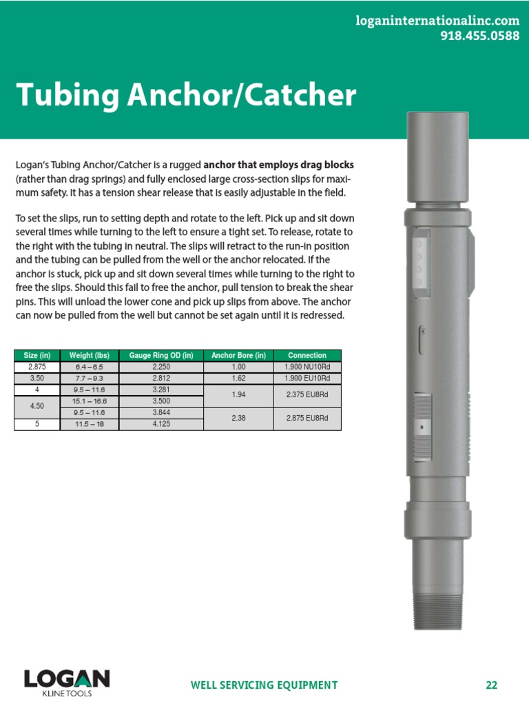 Tubing Anchor/Catcher Specifications | PDF