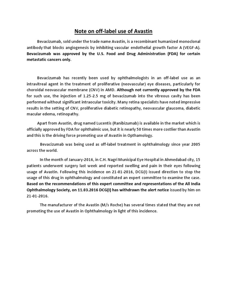 Off-Label Use of Avastin in Ophthalmology | PDF | Science & Mathematics