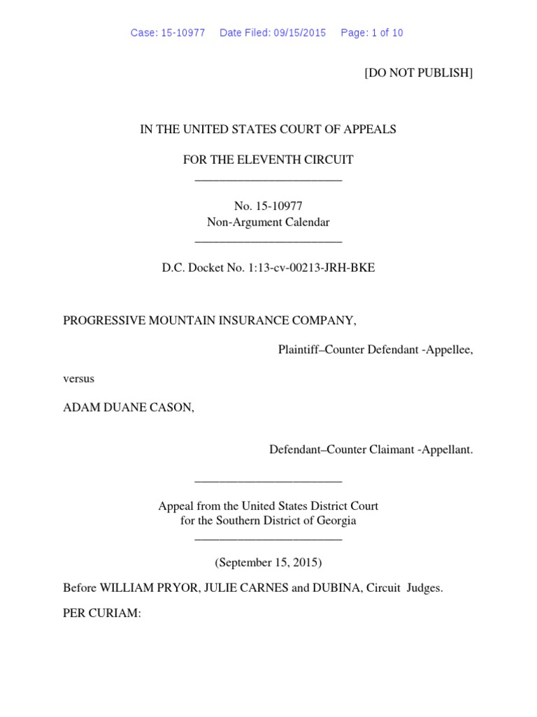 Progressive Mountain Insurance Company v. Adam Duane Cason, 11th Cir ...