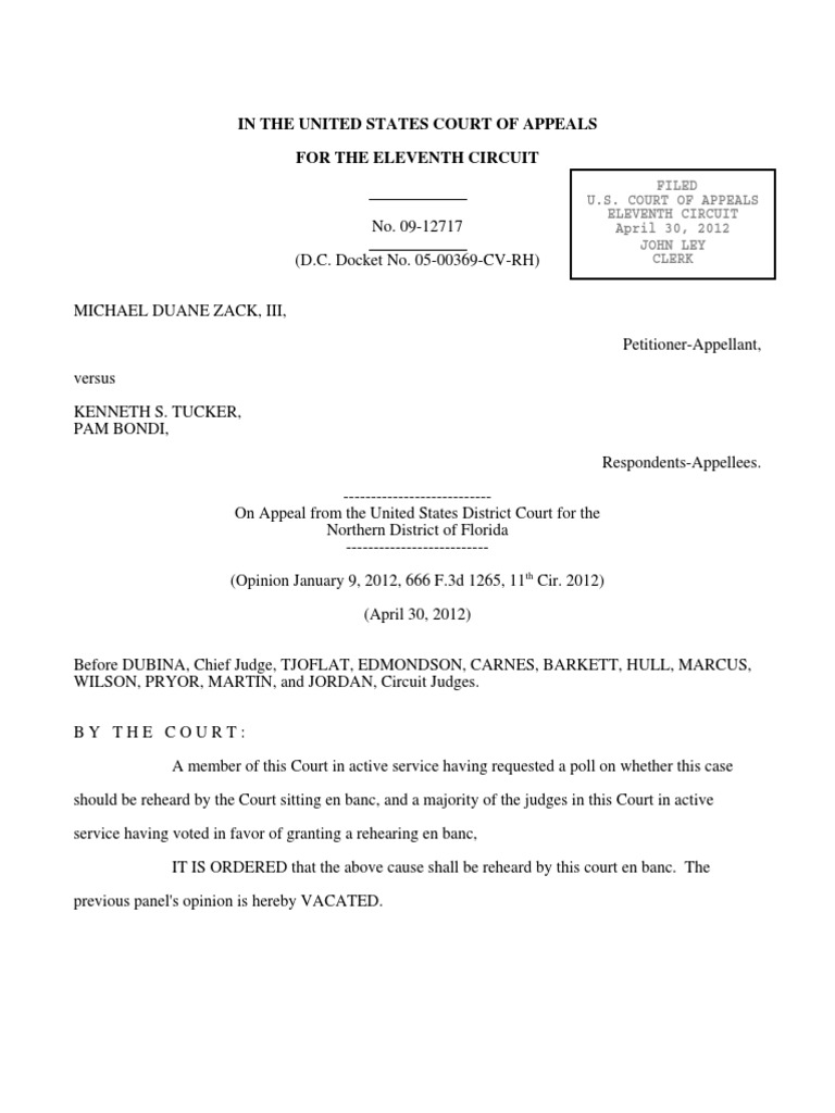 Michael Duane Zack, III v. Kenneth S. Tucker, 11th Cir. (2012) | PDF