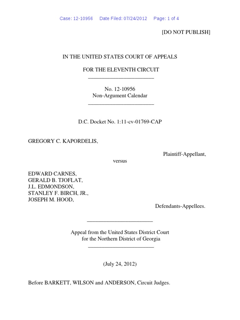 Gregory C. Kapordelis v. Edward Carnes, 11th Cir. (2012) | PDF | Bivens ...