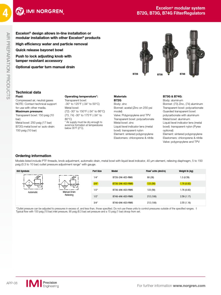 Excelon Filter - Regulators - B72, 73, 74 | PDF | Pressure | Valve