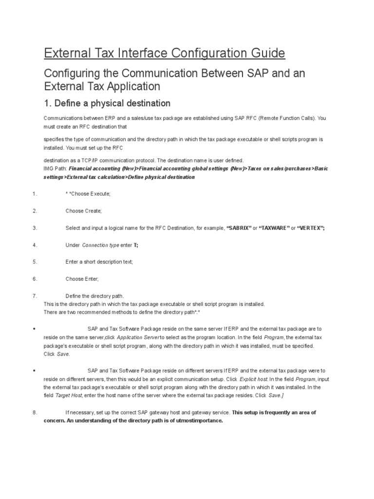 SAP External Tax Interface Setup Guide | PDF | Shell (Computing ...