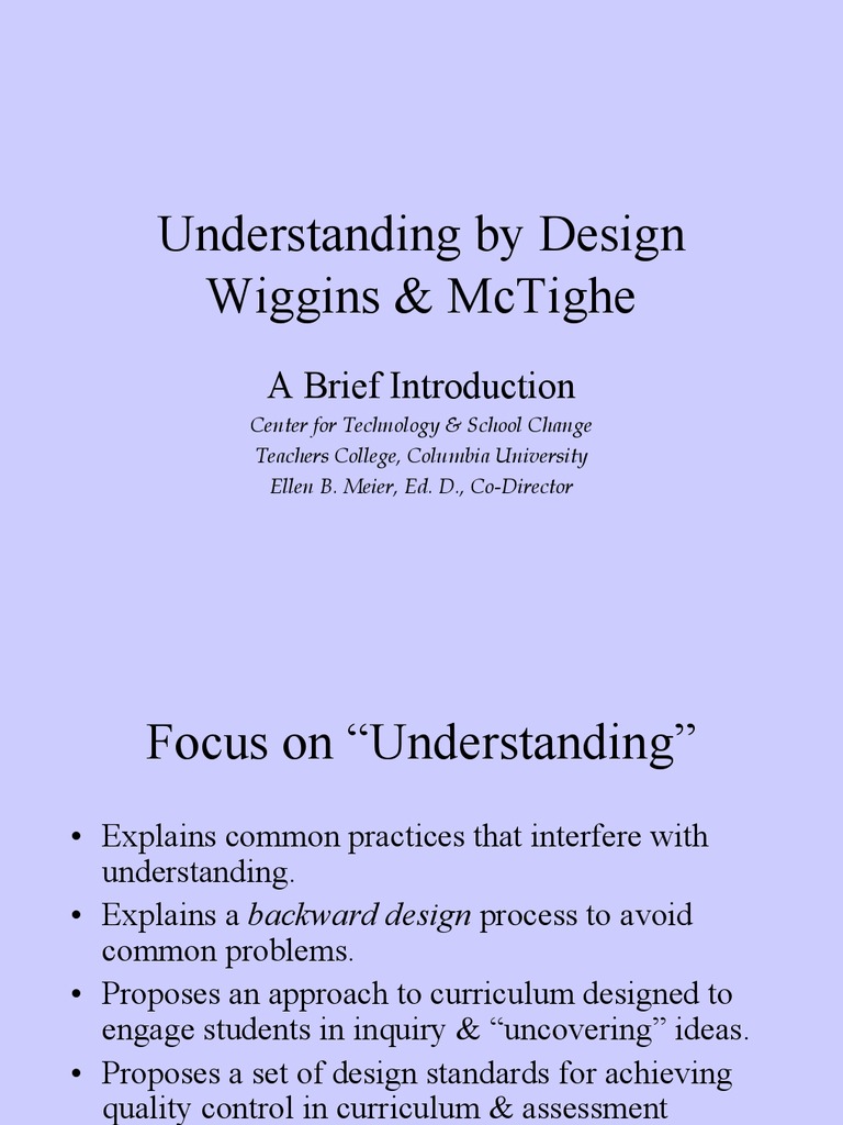 Understanding by Design Wiggins & Mctighe: A Brief Introduction | PDF