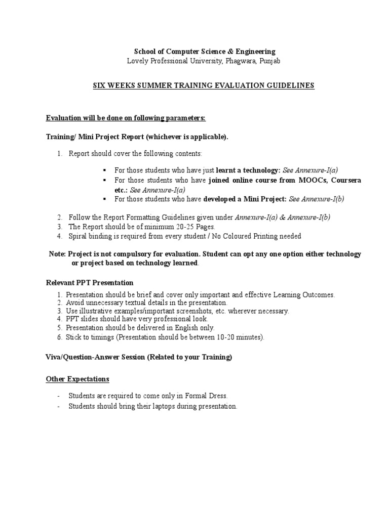 1 - Format of Six Weeks Training Report | PDF | Educational Technology ...