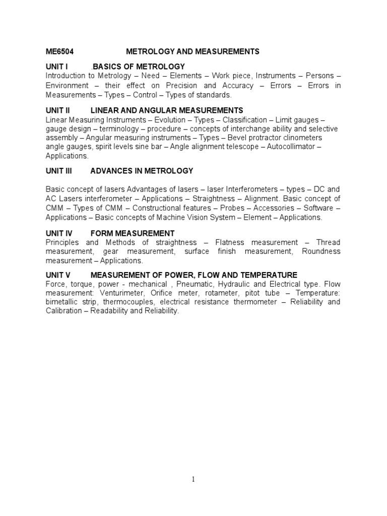 ME 6504 Metrology & Measurement All Unit Notes | PDF | Calibration ...