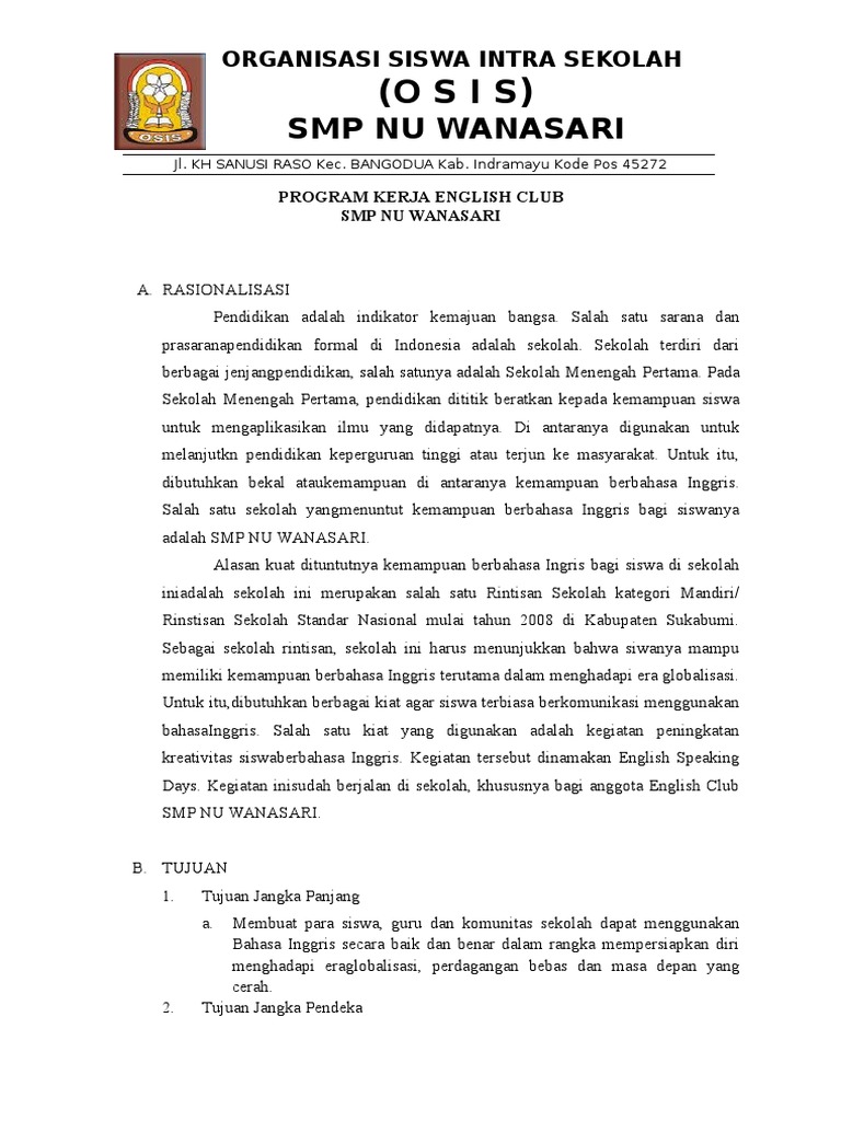 Program Kerja English Club | PDF