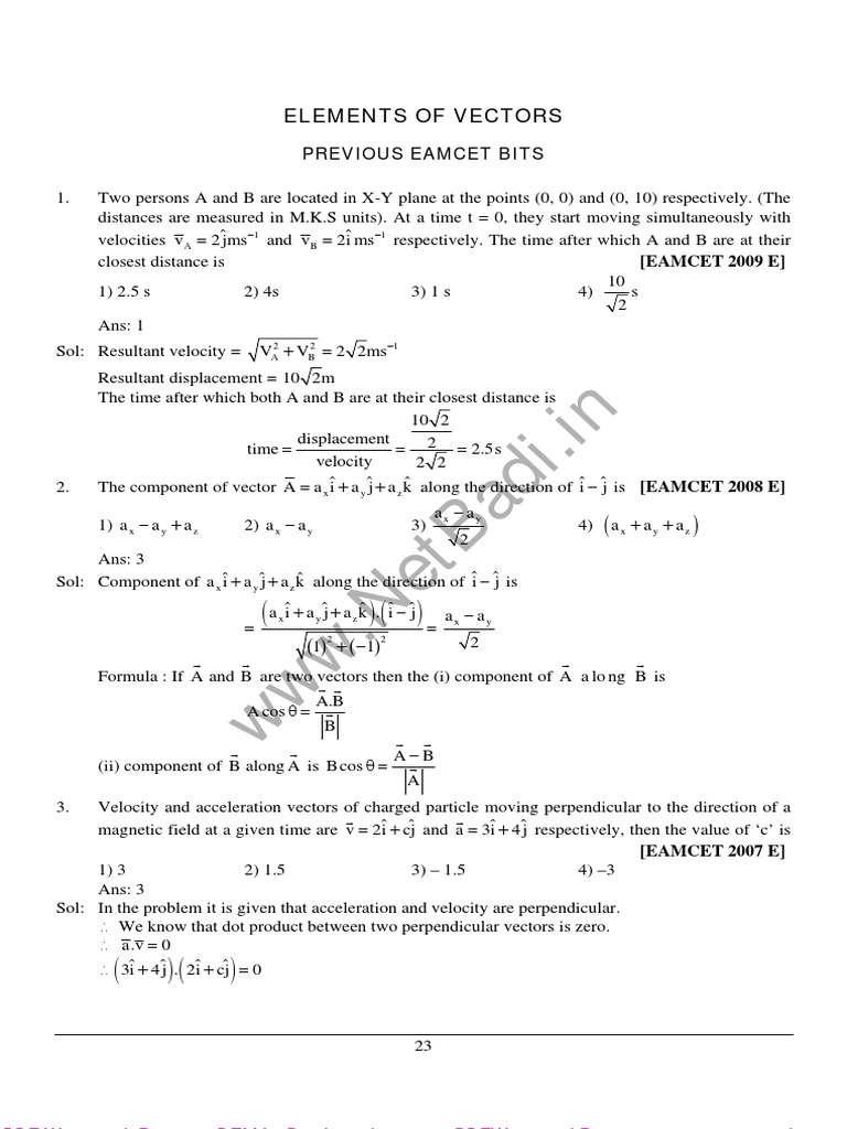 Elements Of Vectors Pdf Euclidean Vector Velocity