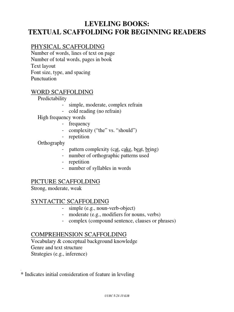 Early Steps Leveling Criteria | PDF | Word | Reading Comprehension