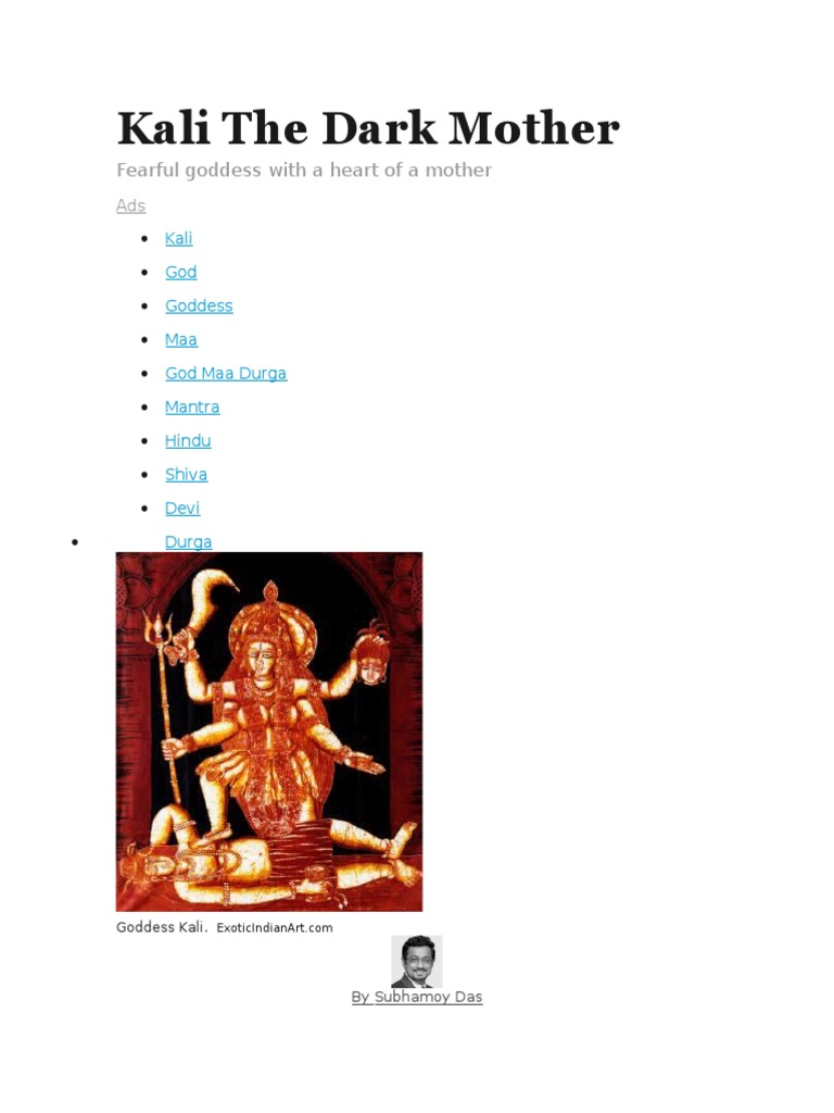 Kali The Dark Mother Fearful Goddess With A Heart Of A Mother Pdf