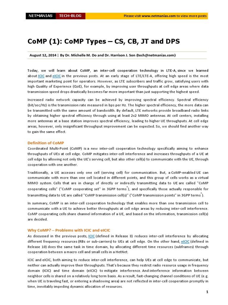CoMP (1) - CoMP Types - CS, CB, JT and DPS | PDF | Mimo | Lte Advanced
