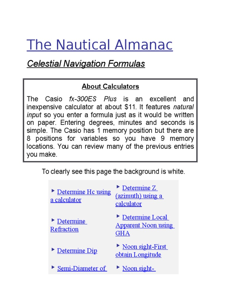 Celestial Navigation Formulas | PDF | Longitude | Latitude