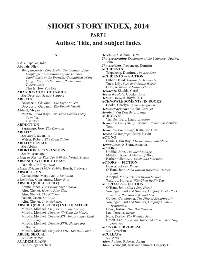Short Story Index, 2014: Author, Title, and Subject Index | PDF ...