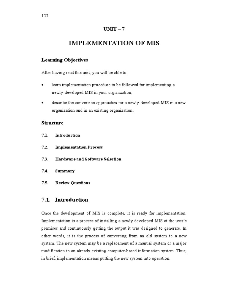 Implementation of Mis: Unit - 7 | PDF | Specification (Technical ...