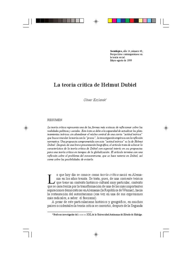 Helmut Dubiel | PDF | La teoría crítica | Escuela de Frankfurt