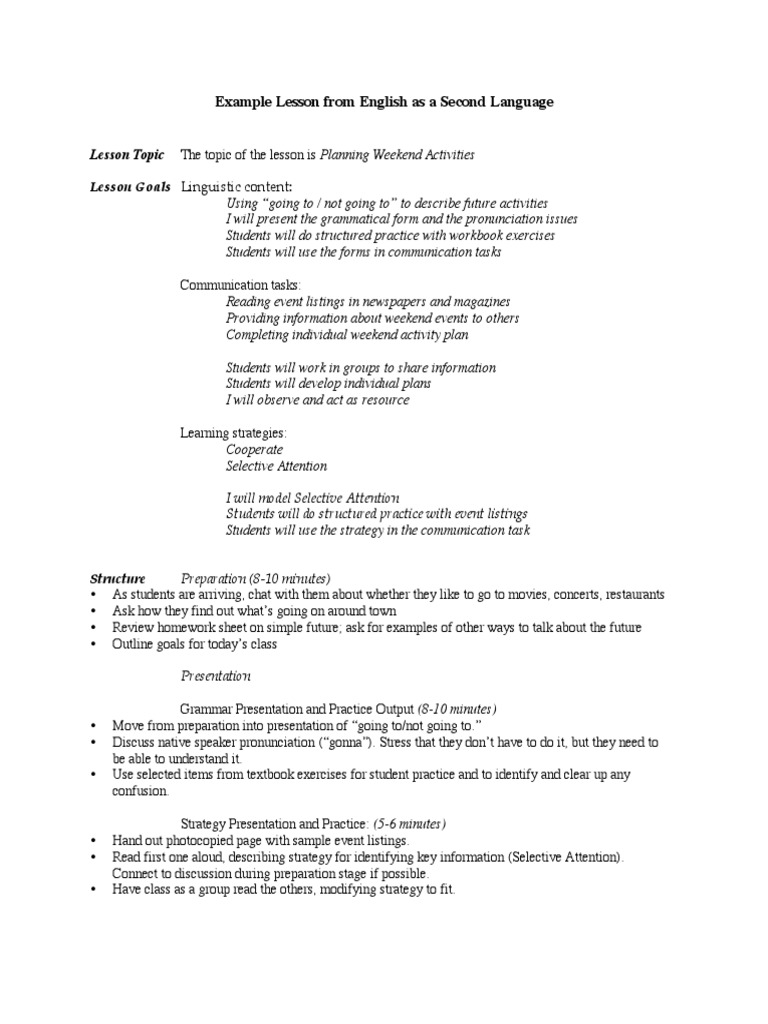 Weekend Activities ESL Lesson Plan | PDF | Foreign Language Studies