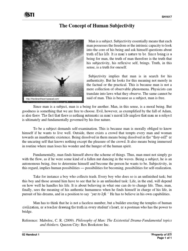 The Concept of Human Subjectivity: and Thinkers. Quezon City: Rex ...