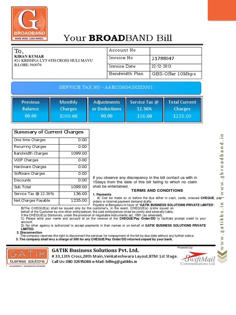 Broadband Bill Details - Gatik BS | PDF | Finance & Money Management
