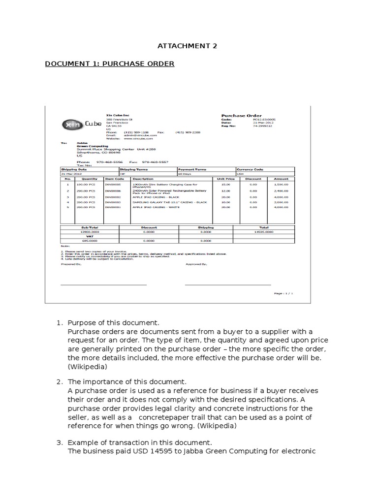 Attachment 2 Document 1: Purchase Order | PDF