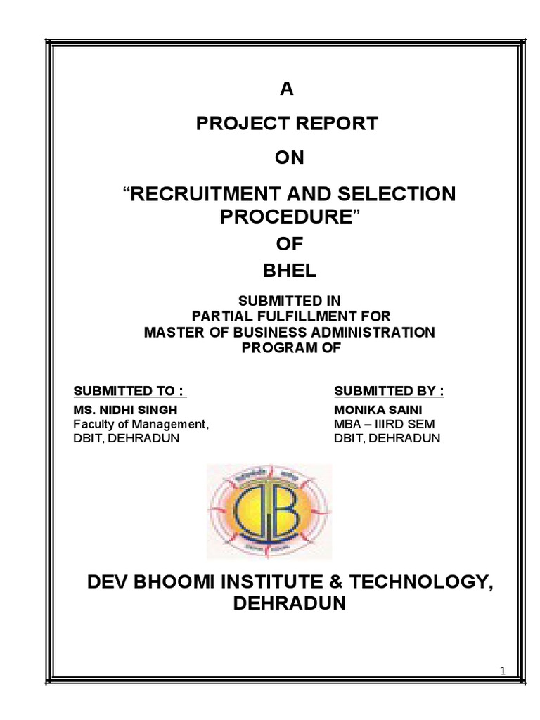 “Recruitment And Selection: A Project Report ON