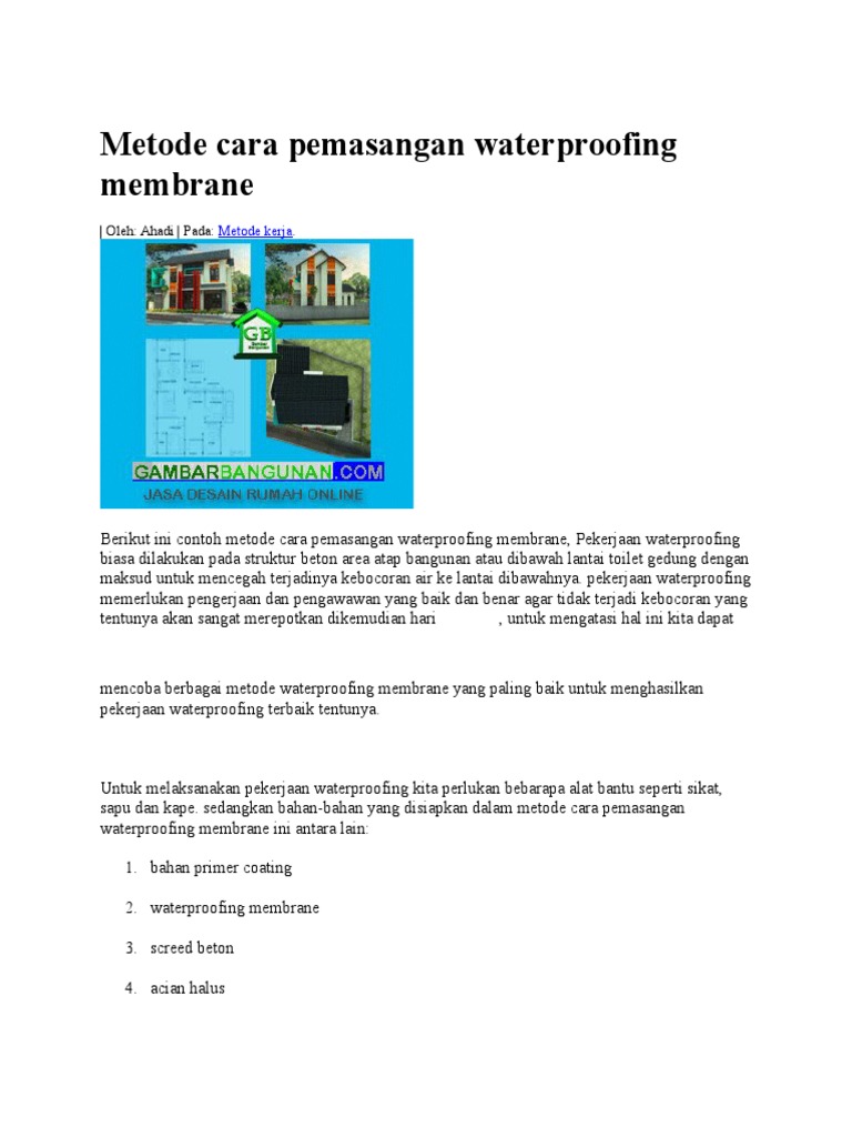 Metode Cara Pemasangan Waterproofing Membrane | PDF