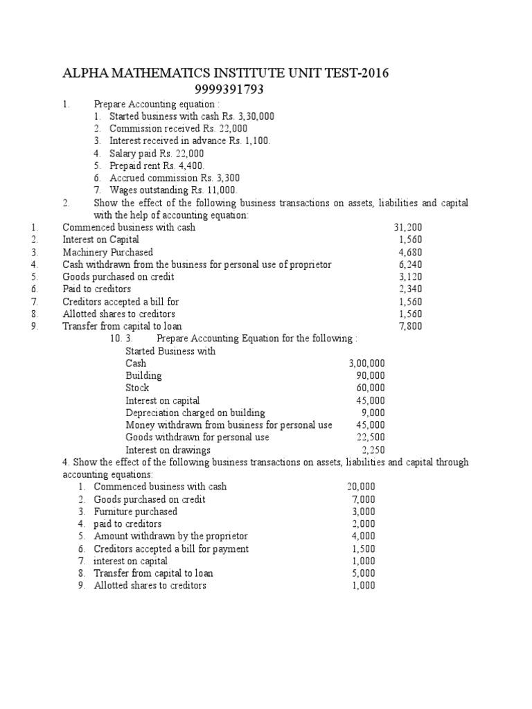Alpha Mathematics Institute Unit Test | PDF