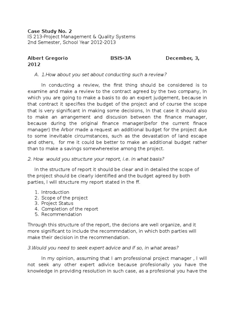 Case Study No. 2: A. 1.how About You Set About Conducting Such A Review? | Download Free PDF ...