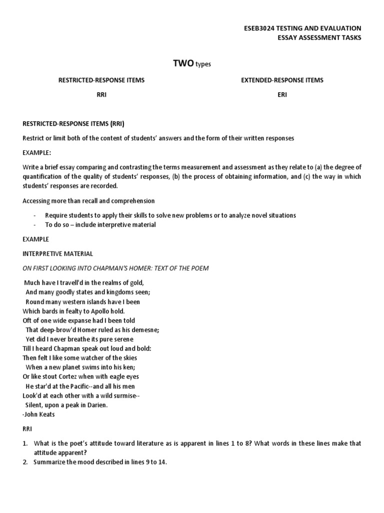 Restricted-Response Items RRI Extended-Response Items ERI: Eseb3024 ...