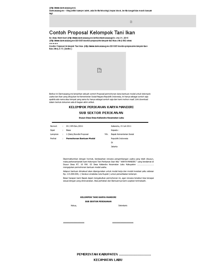 Contoh Proposal Kelompok Tani Ikan PDF | PDF