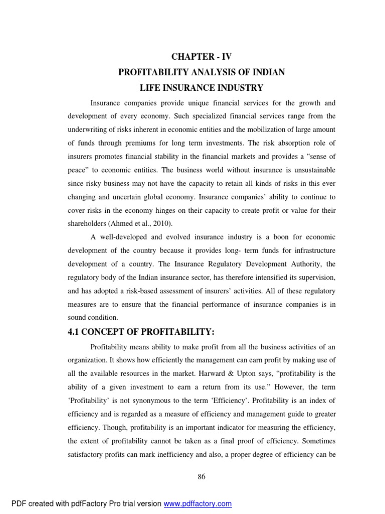 Chapter - Iv Profitability Analysis of Indian Life Insurance Industry ...