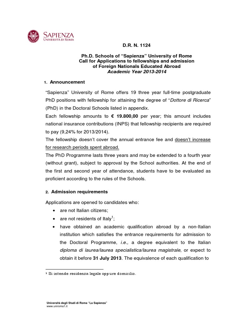 Call For Admission 2013 - 1 | PDF | Doctor Of Philosophy | Doctorate