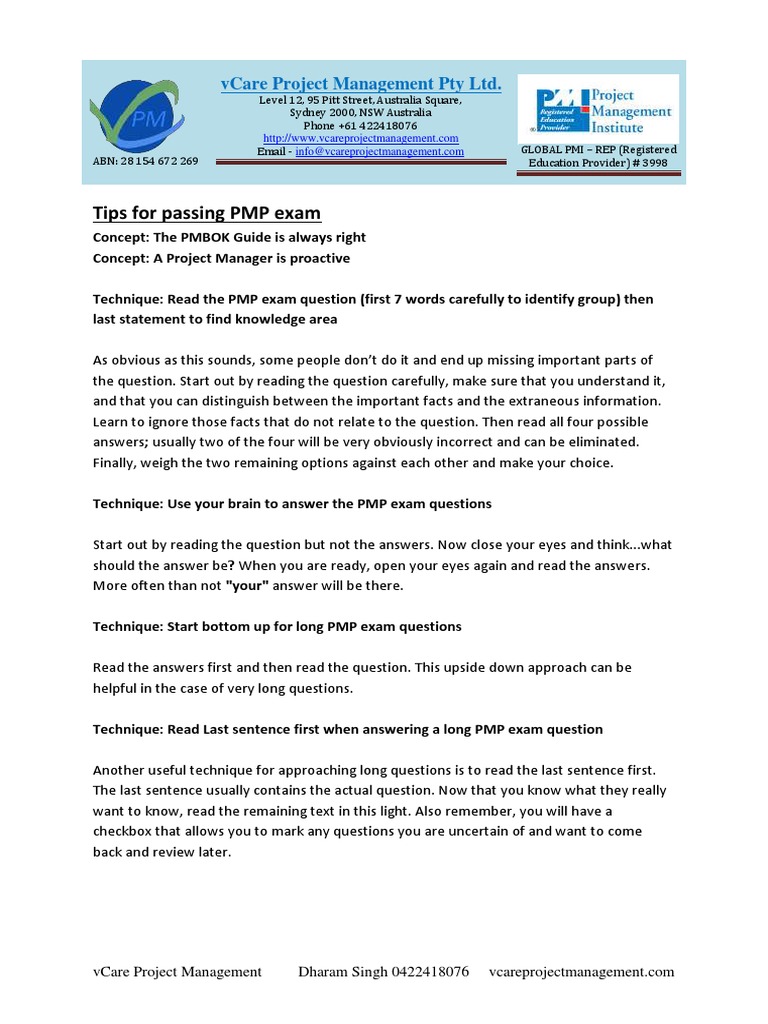 Tips For Passing PMP Exam | PDF | Project Management | Test (Assessment)