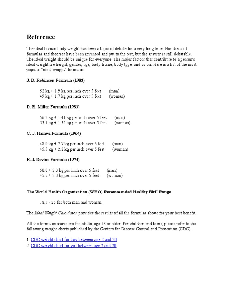 Reference: J. D. Robinson Formula (1983) | PDF | Human Body Weight ...