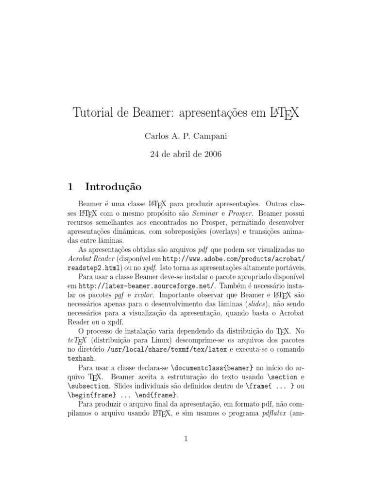 Tutorial Beamer Apresentações Em Latex Pdf Informática Programas