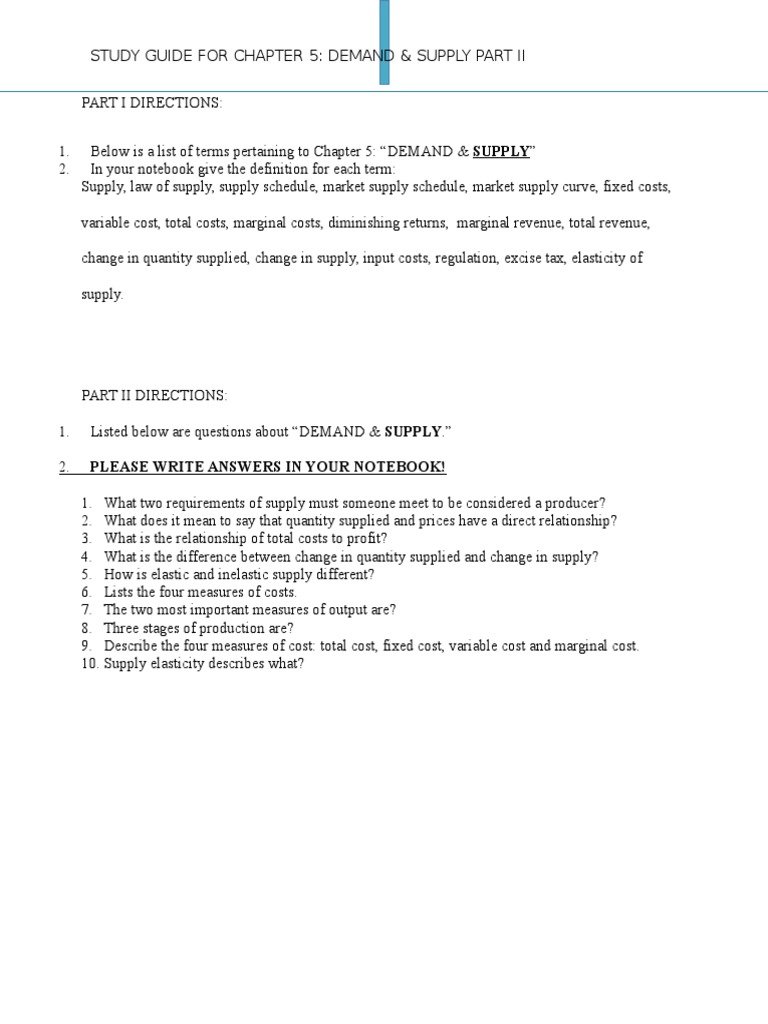 Chapter 5 Supply & Demand Study Guide | PDF | Supply (Economics) | Demand
