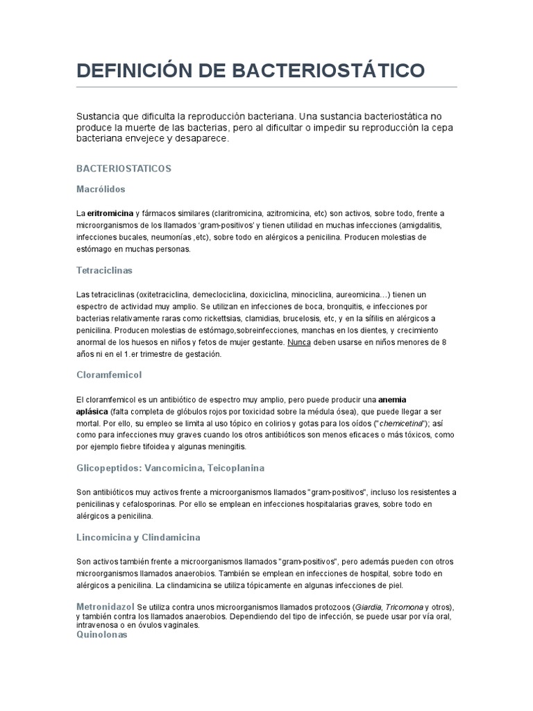 Definición y Tipos de Bacteriostáticos | PDF