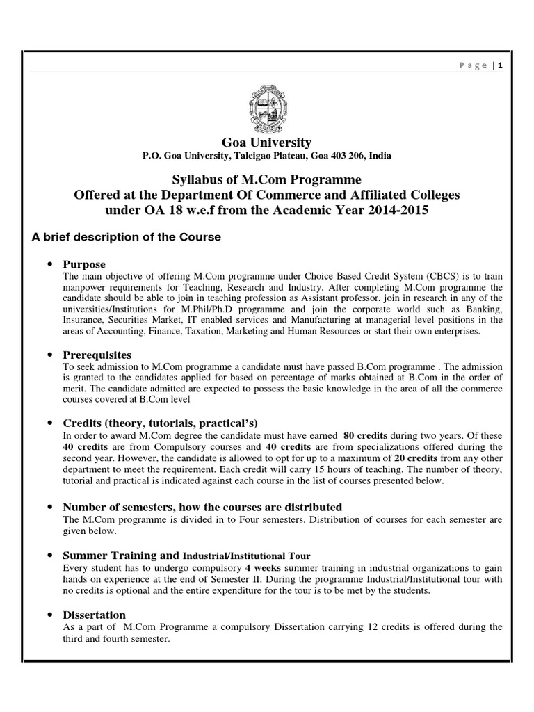 M.Com Syllabus Overview - Goa University | PDF | Capital Budgeting ...